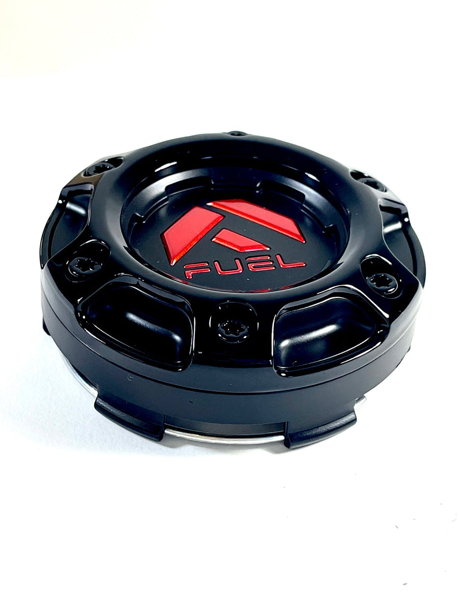 Fuel Wheels Gloss Black / Red Logo Center Cap # 1004-68GBQ (4 CAPS) 5 ...